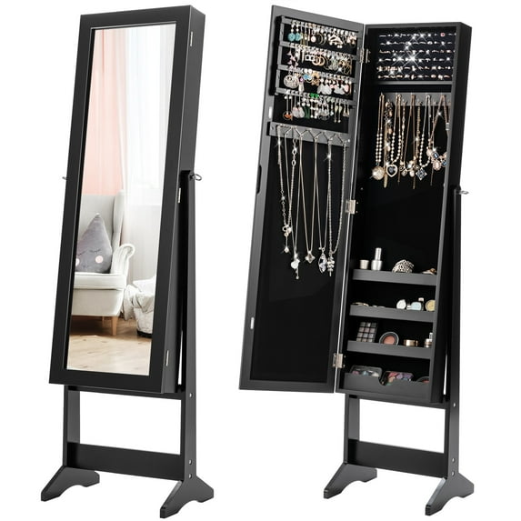 Jewelry Mirrored Cabinet Armoire Organizer Storage Box w/ Stand ...