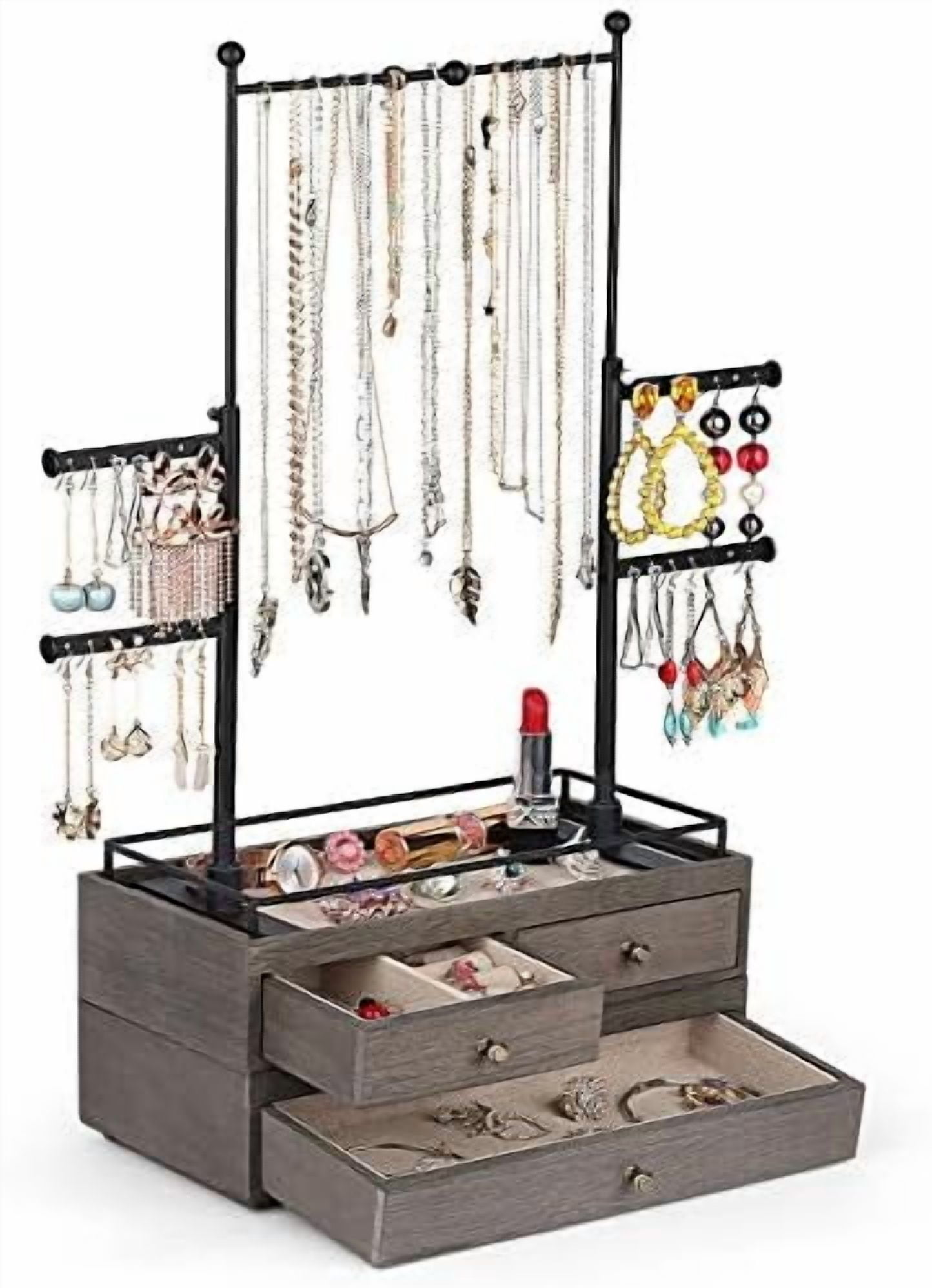 Jewelry Organizer - 2 Layer Wooden Jewelry Drawer Storage Box with 6 ...
