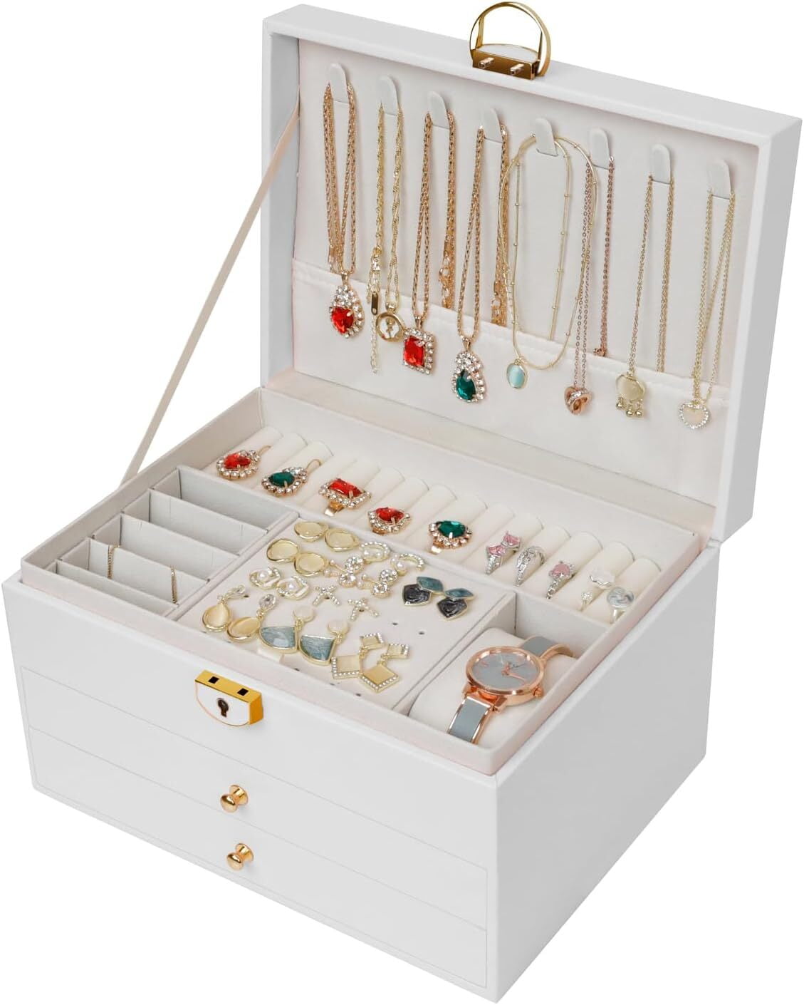 Jewelry Organizer Box, 3 Layers with 2 Drawers Women Jewelry Box, Large ...
