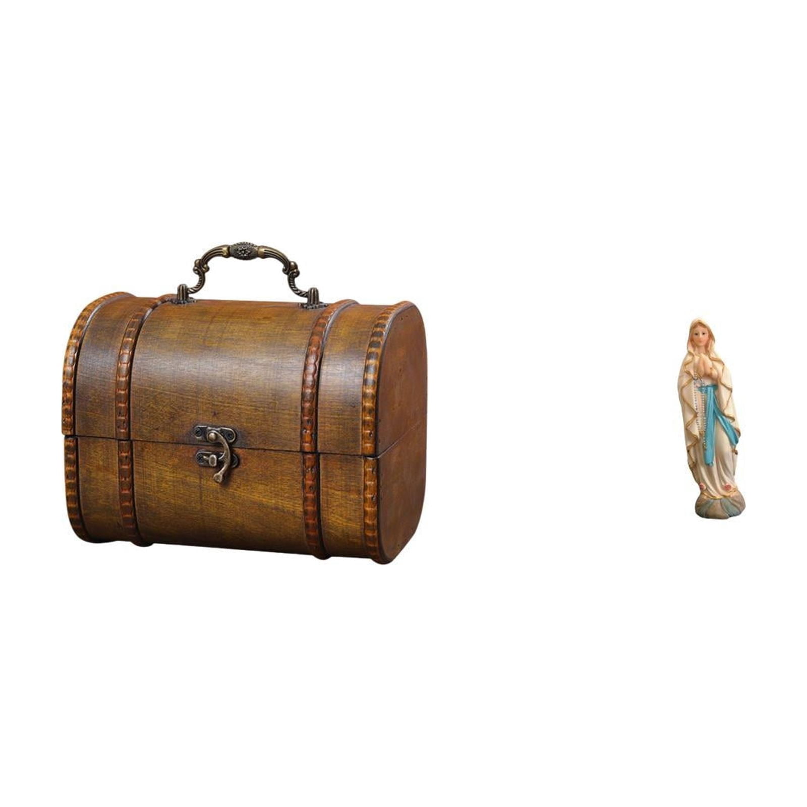 Jewelry Organizer Box Wooden Treasure Chest Virgin Mary Statue Resin ...