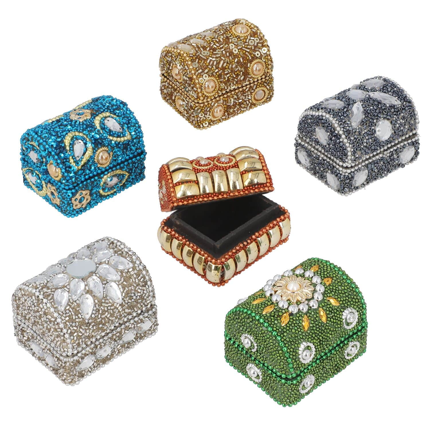 Jewelry Organizer Handcrafted Set of 6 Mini Solid Color Bead Treasure Chest Trinket Keepsake ...