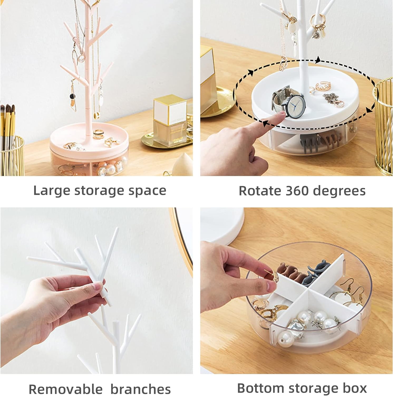 Jewelry Organizer, Storage Box Tree Tower Rack With Rotatable Base ...