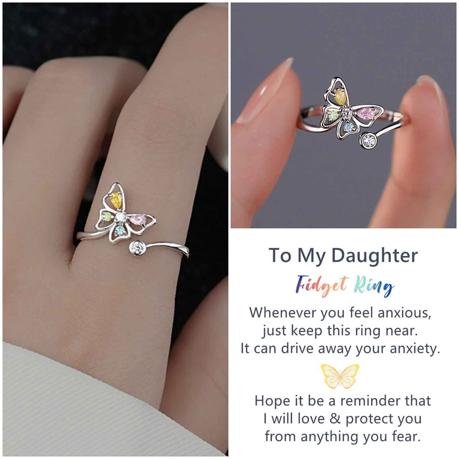 Jewelry Rings S925 Sterling Silver Erfly Colored Diamond Rotating Ring ...