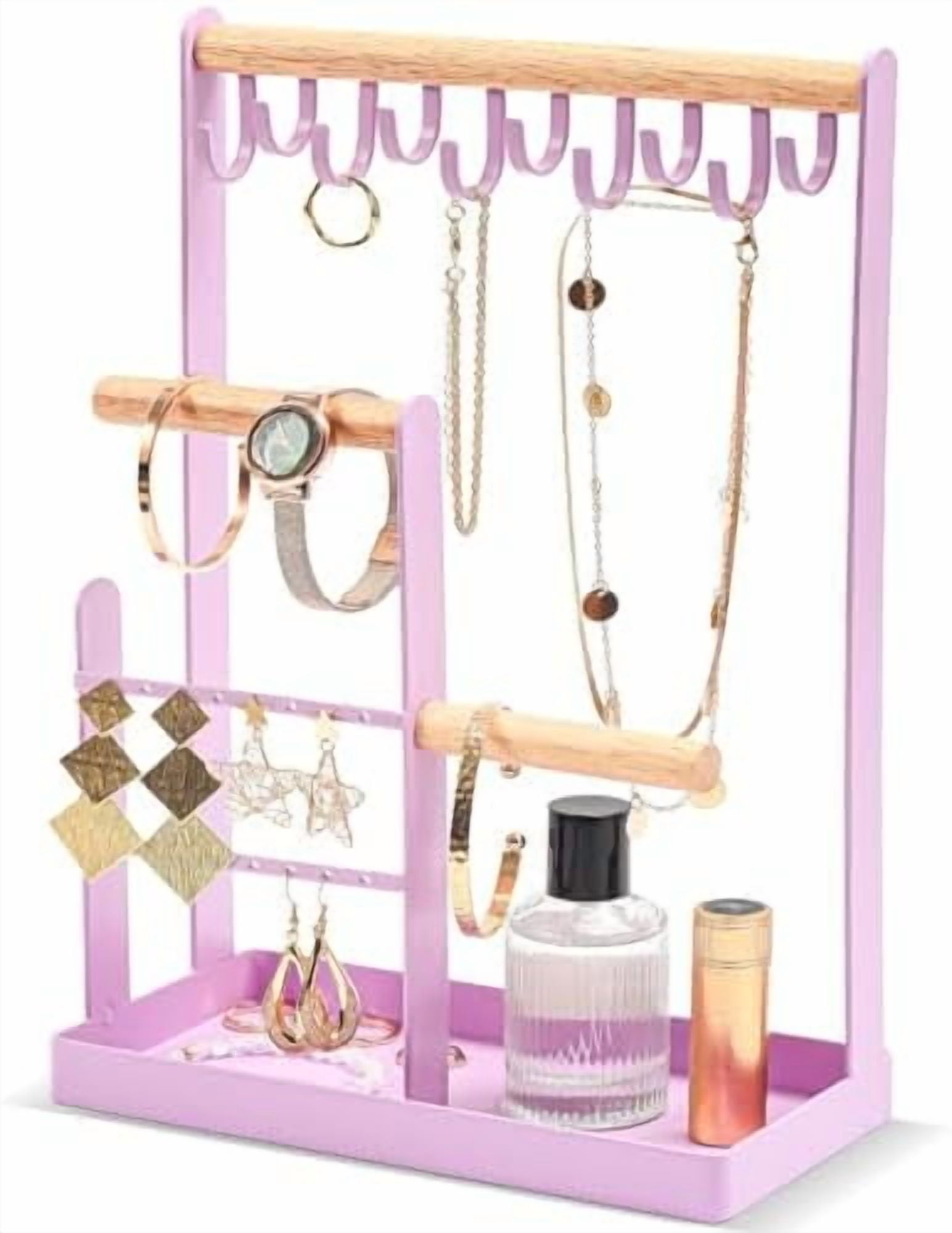Jewelry Stand Holder Organizer, 4-Tier Necklace Holder with Ring Tray ...