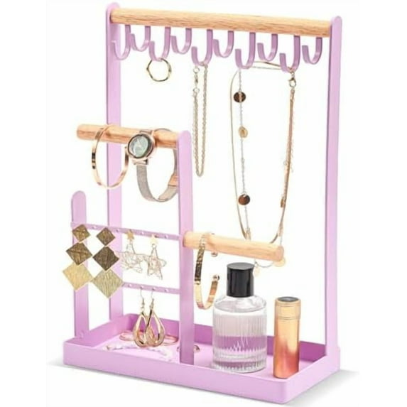 Jewelry Stand Holder Organizer, 4-Tier Necklace Holder with Ring Tray ...