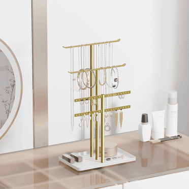 Navaris Jewelry Stand Organizer Holder - Gold and Marble Tree for ...