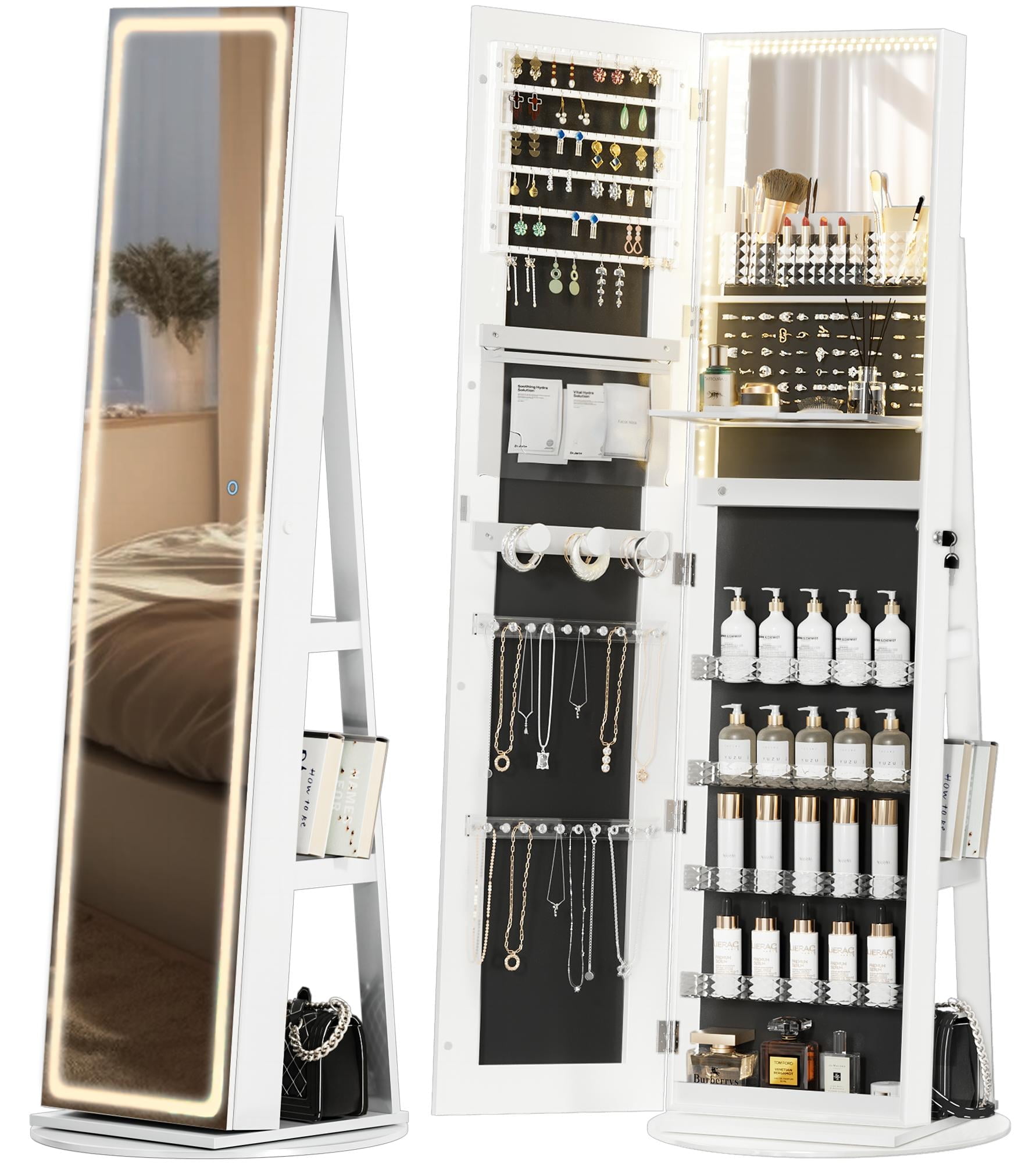 Jewelry Storage Cabinet Standing, with Full Mirror and Lights, Jewelry ...