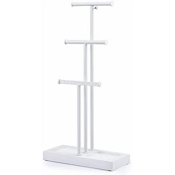 Jewelry Tree Stand White Metal and Wood Base Large Storage Jewelry ...