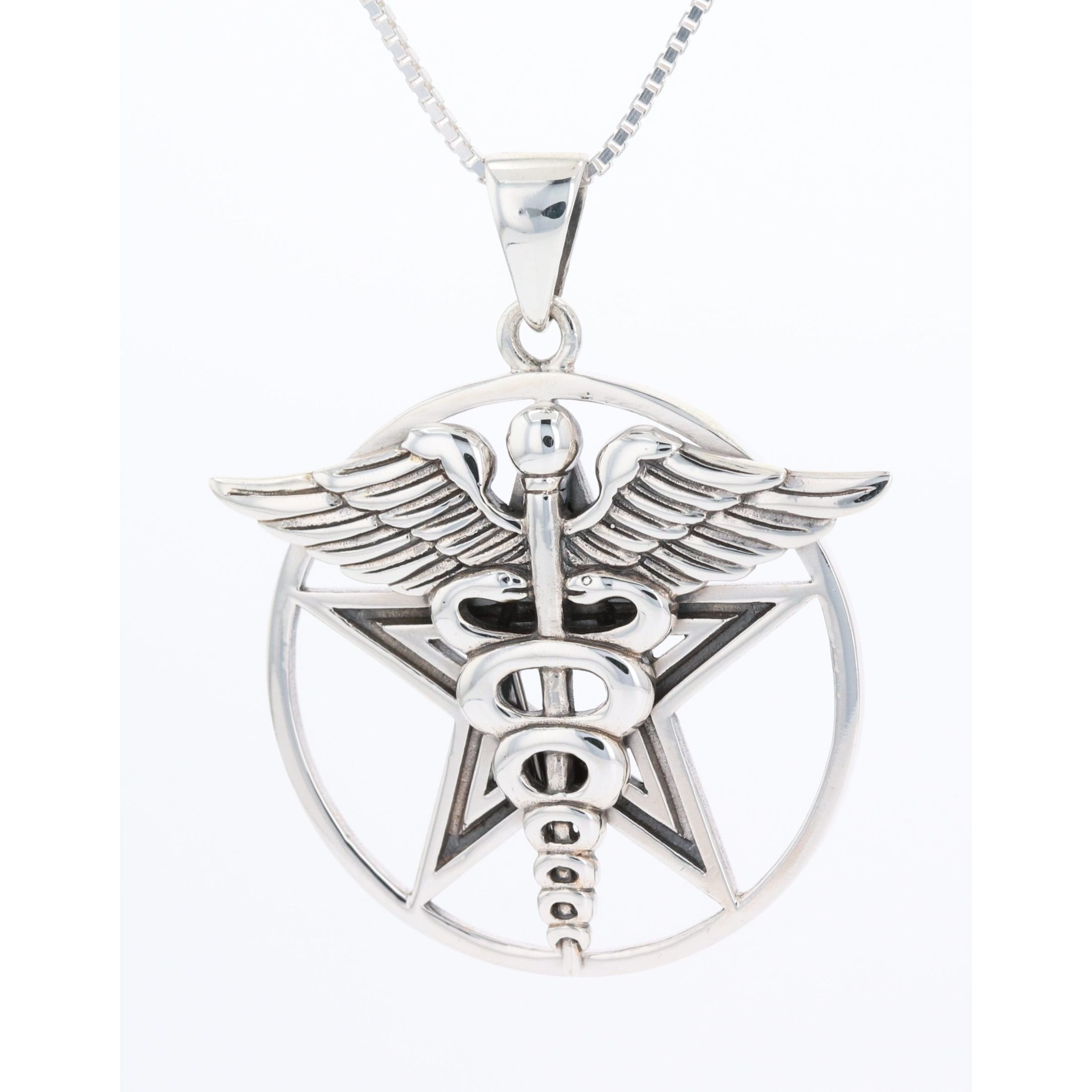 Jewelry Trends Caduceus Star Pentagram Pentacle Sterling Silver Pendant ...