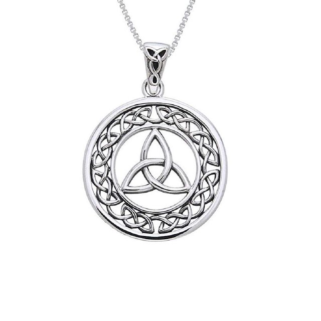 Jewelry Trends Sterling Silver Celtic Border Trinity Knot Round Pendant ...