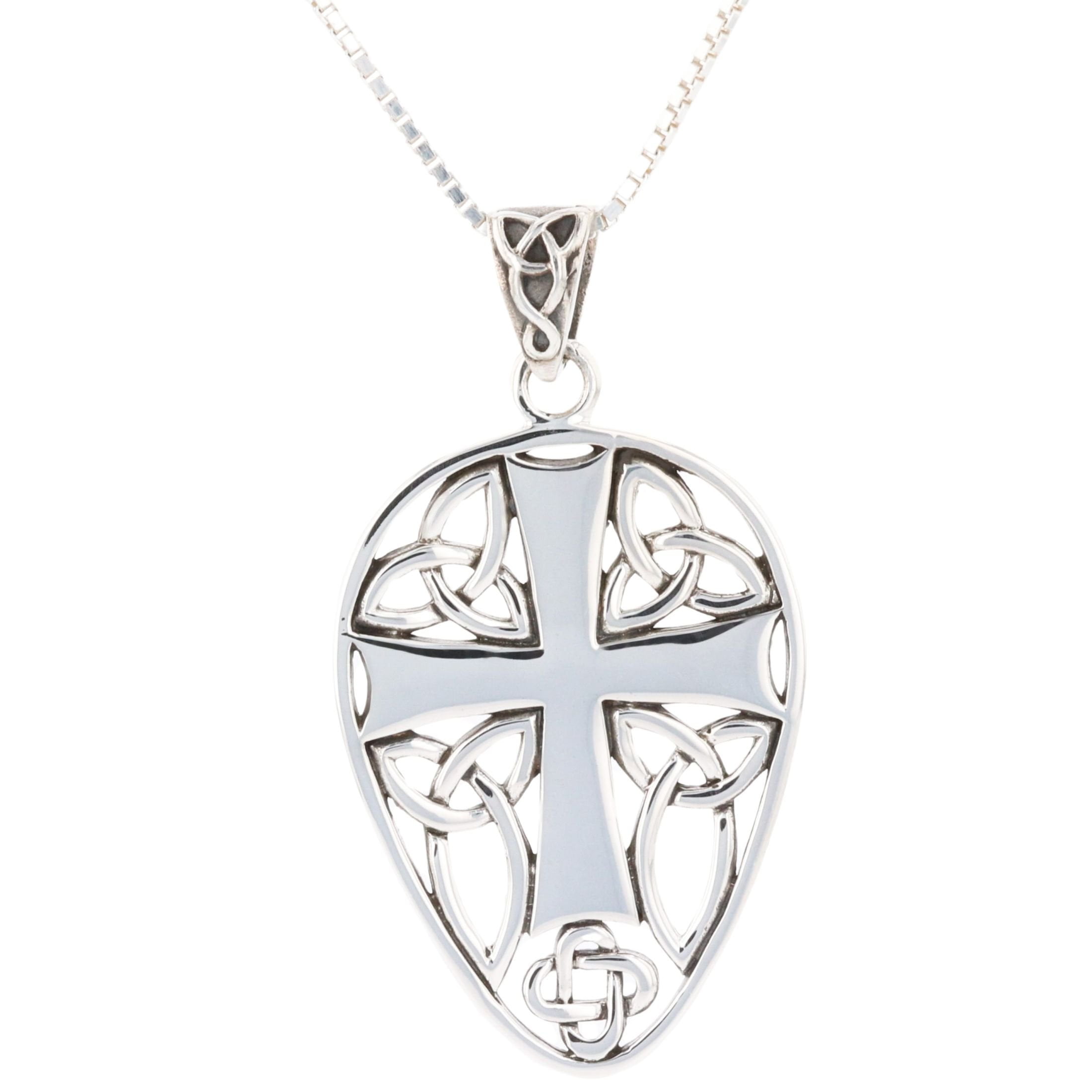 Jewelry Trends Sterling Silver Celtic Knot Cross Shield Pendant on 18 ...