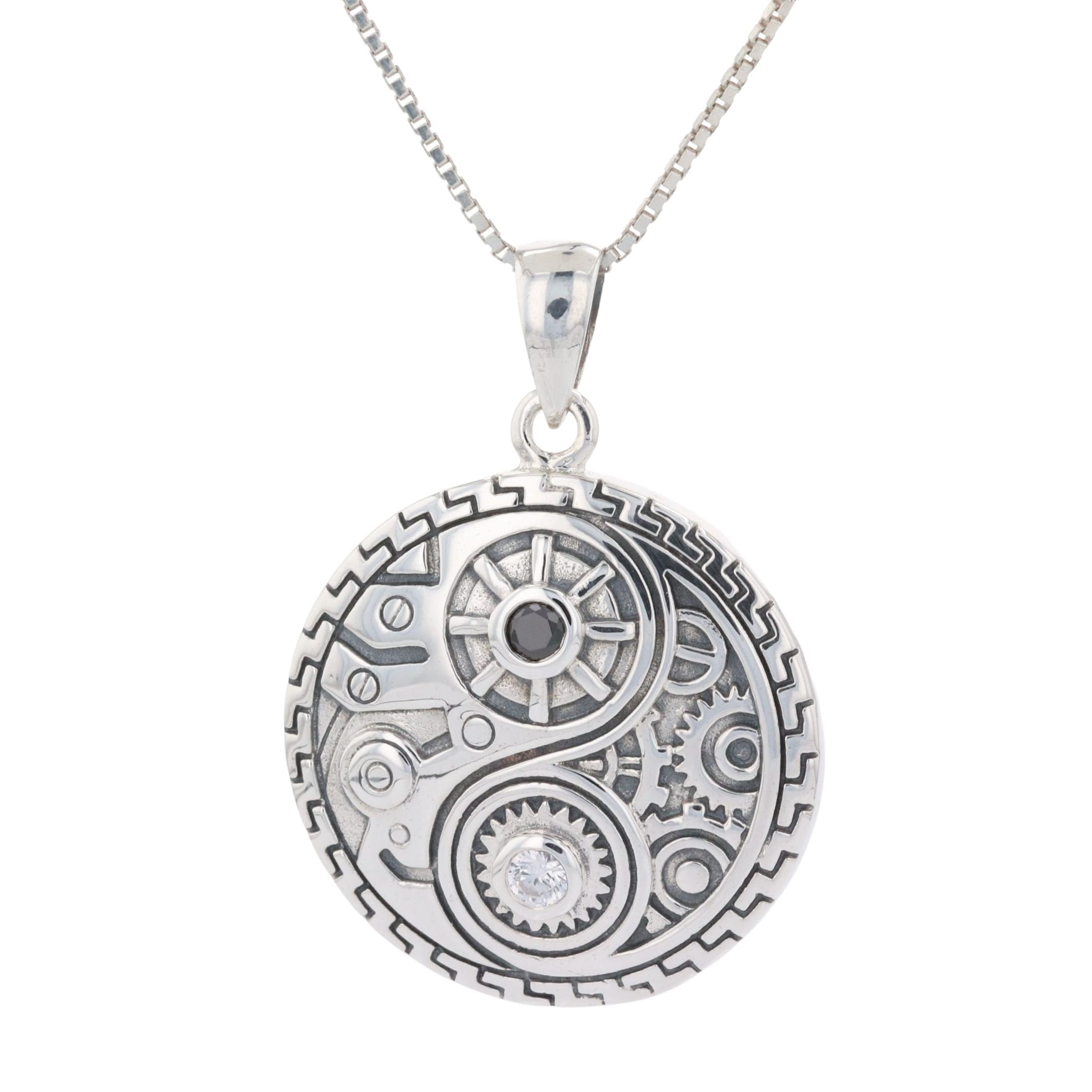 Jewelry Trends Sterling Silver and CZ Steampunk Yin Yang Pendant on 18 ...