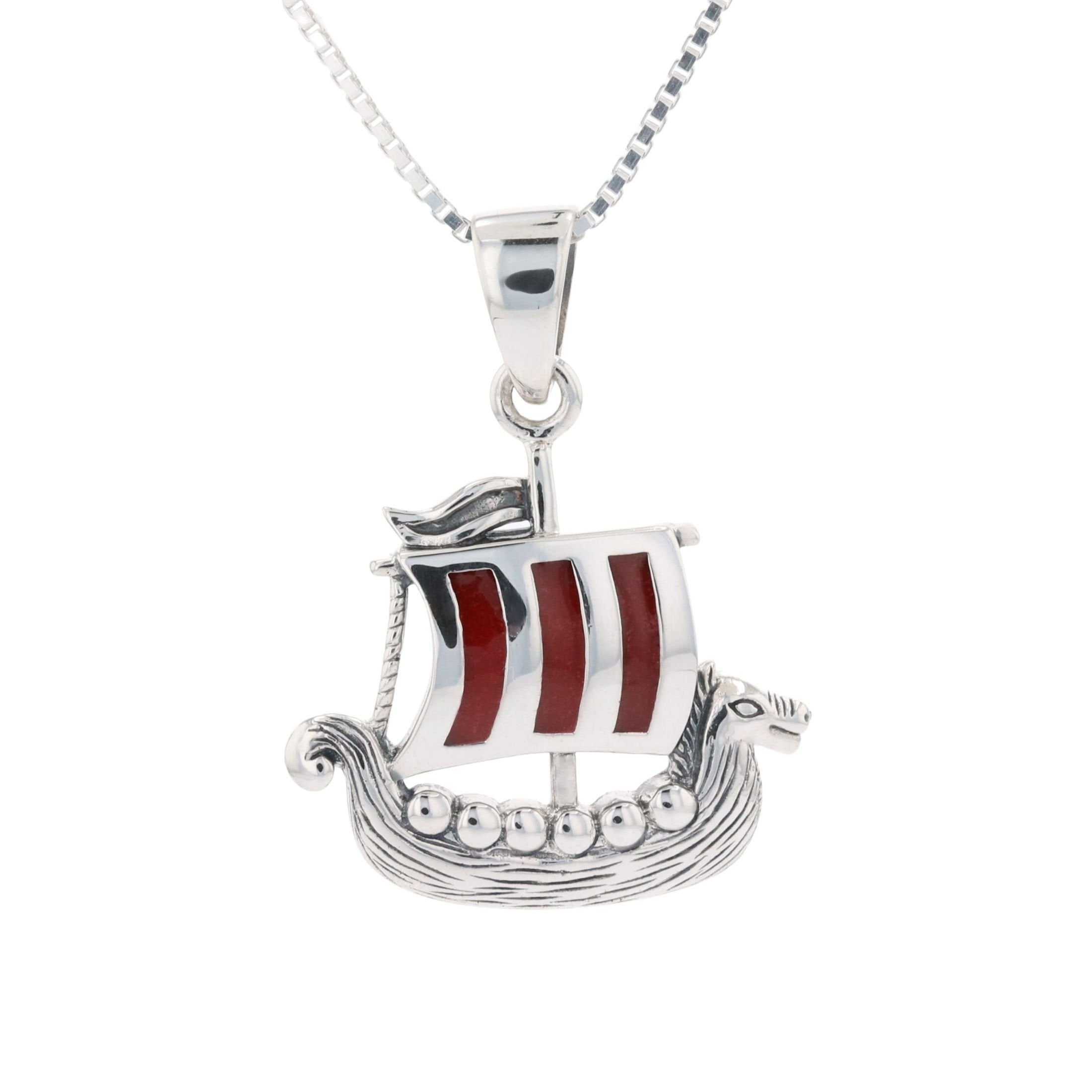 Jewelry Trends Viking Ship Sterling Silver Pendant with Red Enamel on ...