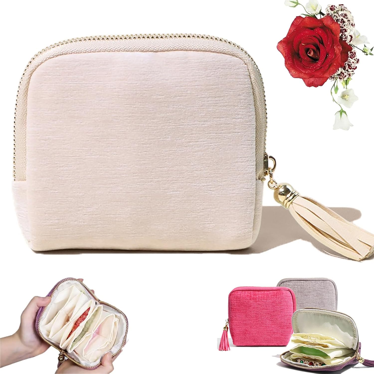 Jewelry Zippered Pocket Case | Portable Organizer with Soft Flannel ...