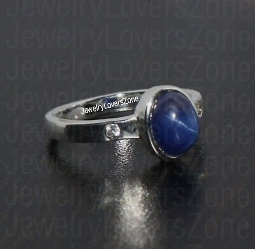 JewelryLoversZone 925 Sterling Silver Blue Star Sapphire Ring, Retro ...