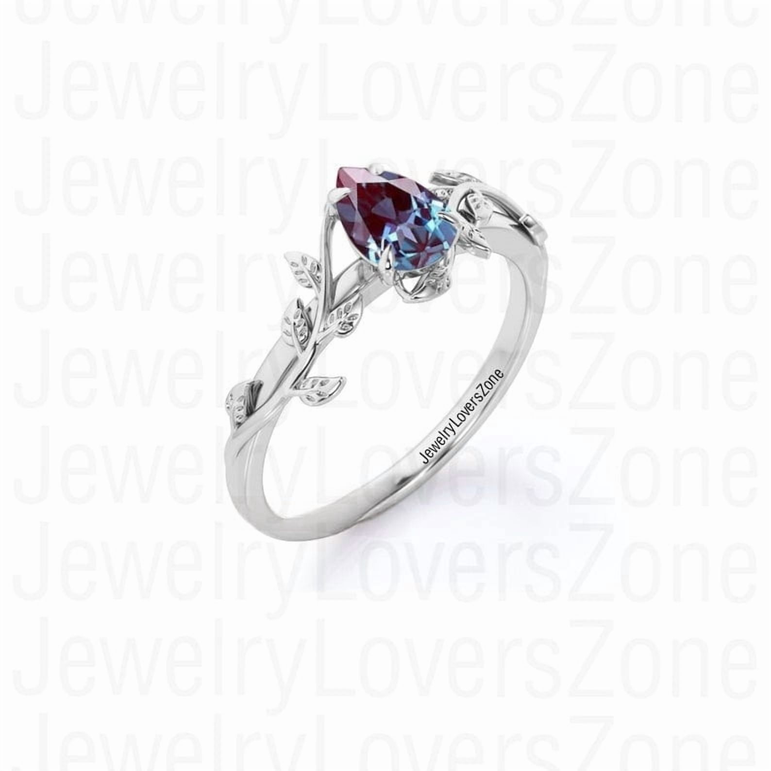 JewelryLoversZone Color Change Alexandrite Leaf Ring Sterling Silver ...