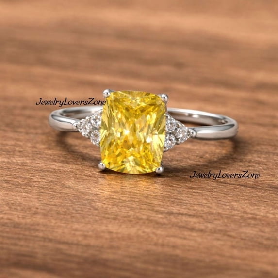 JewelryLoversZone Vintage Yellow Diamond Ring 3 Carats Cushion Cut Lab ...