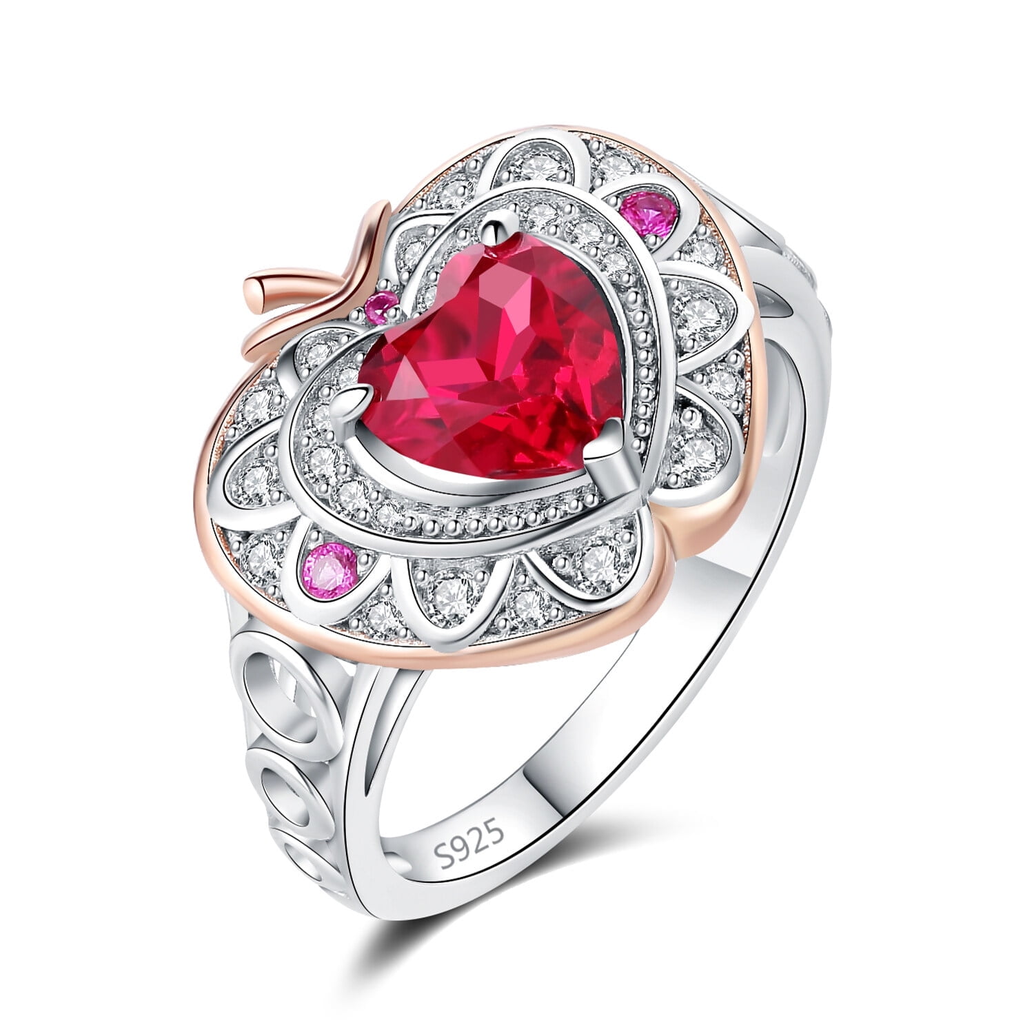 Jewelrypalace Apple Heart Created Ruby Hollow Statement Ring Gemstone ...