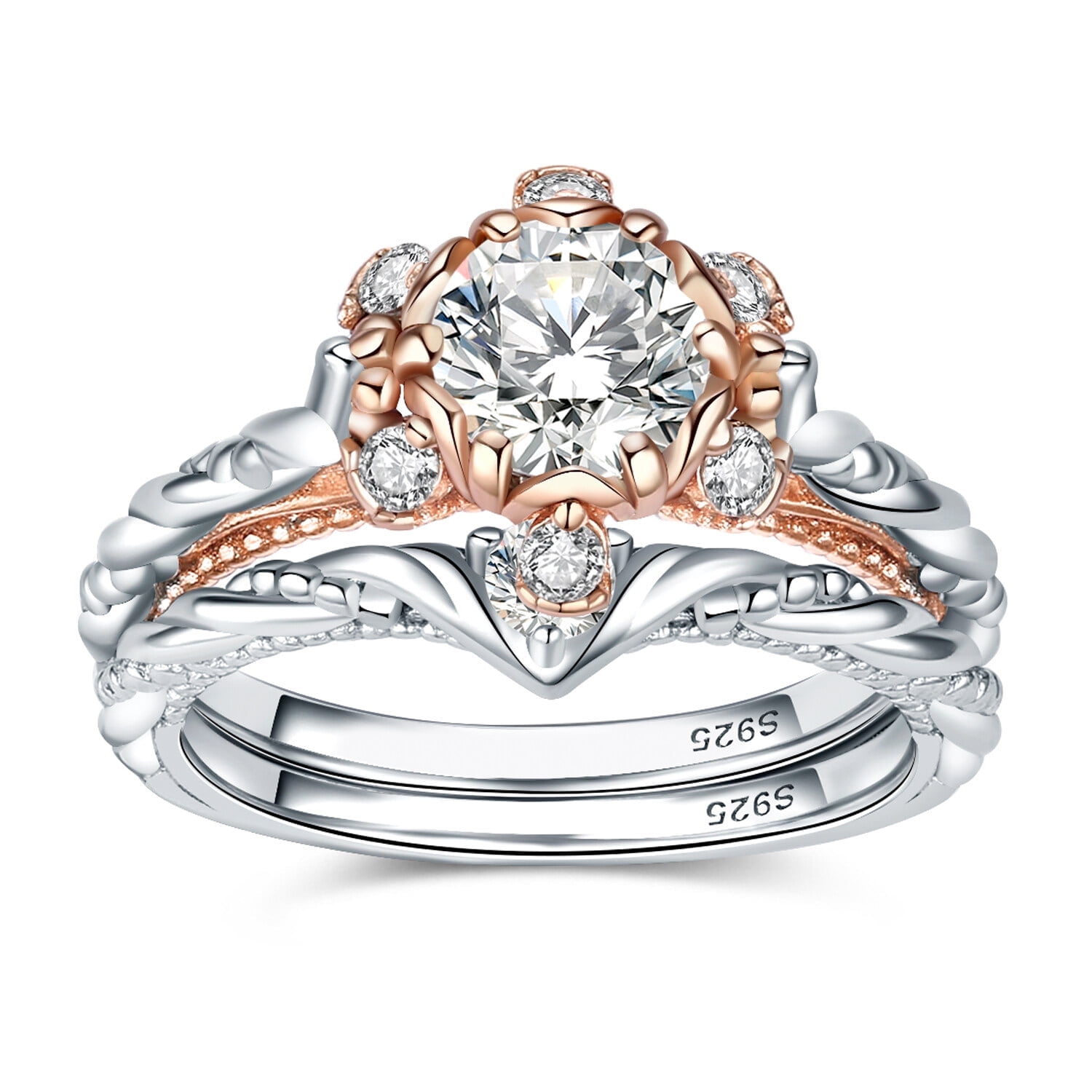 Jewelrypalace Sunflower 1ct Cubic Zirconia Halo Engagement Rings for Women, Heart 14K Rose Gold ...