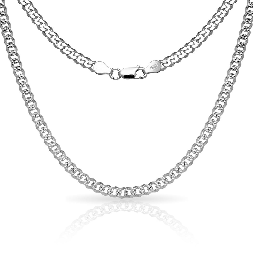 Jewelryweb 925 Sterling Silver Mens Italian 6mm Pave Curb Chain ...