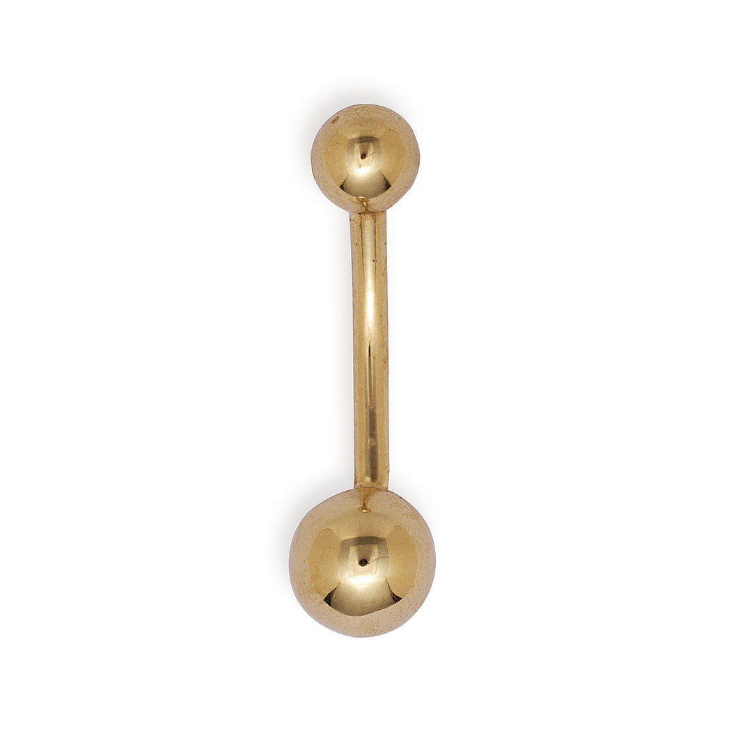 Solid 14k Yellow or White Gold 14G Curved Double Ball Button Navel Ring ...