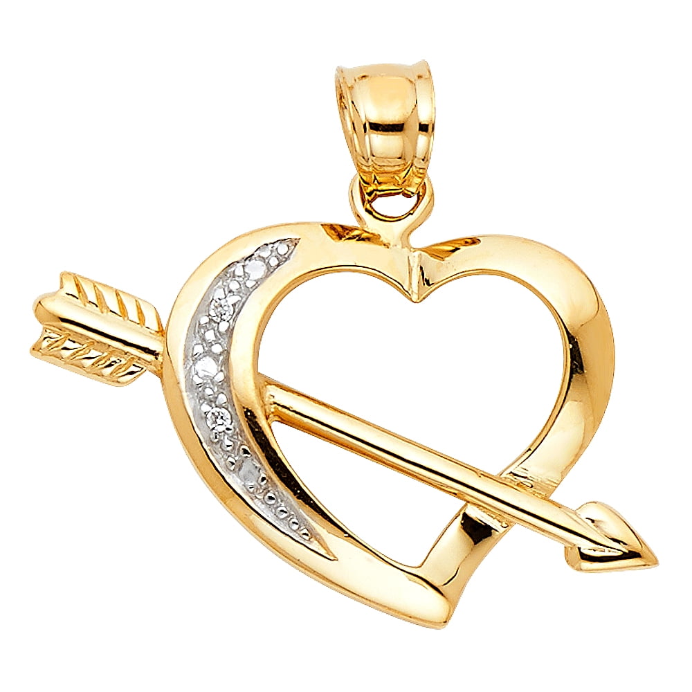 Jewels By Lux 14K White and Yellow Two Tone Gold Heart W Arrow Pendant 16mm X 18mm - Walmart.com