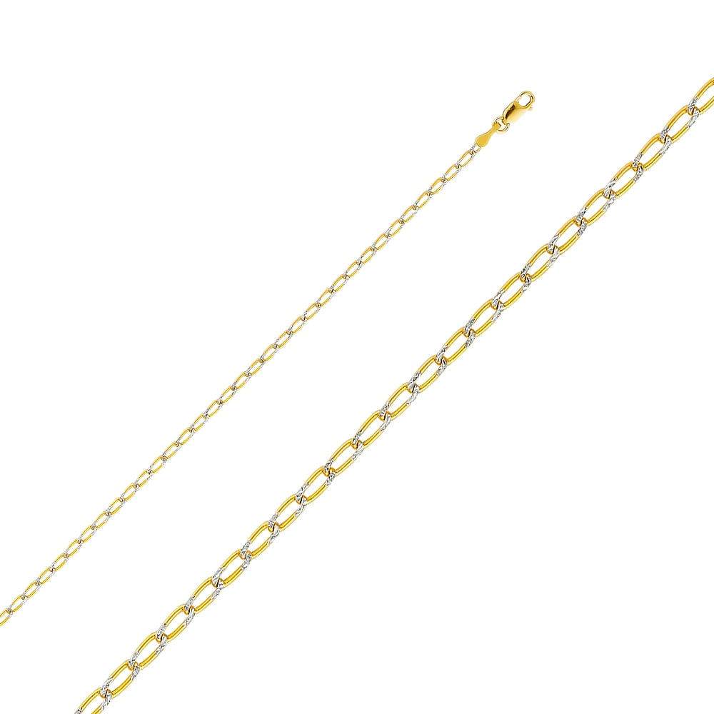 Jewels By Lux 14K Yellow Gold 2.2MM Open Figaro /White Pave Chain ...