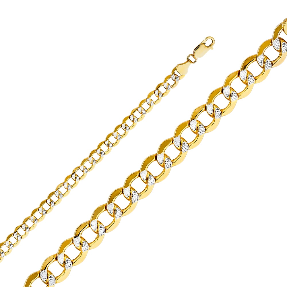 Jewels By Lux 14K Yellow Gold 6.6MM Hollow Cuban Bevel White Pave Chain ...