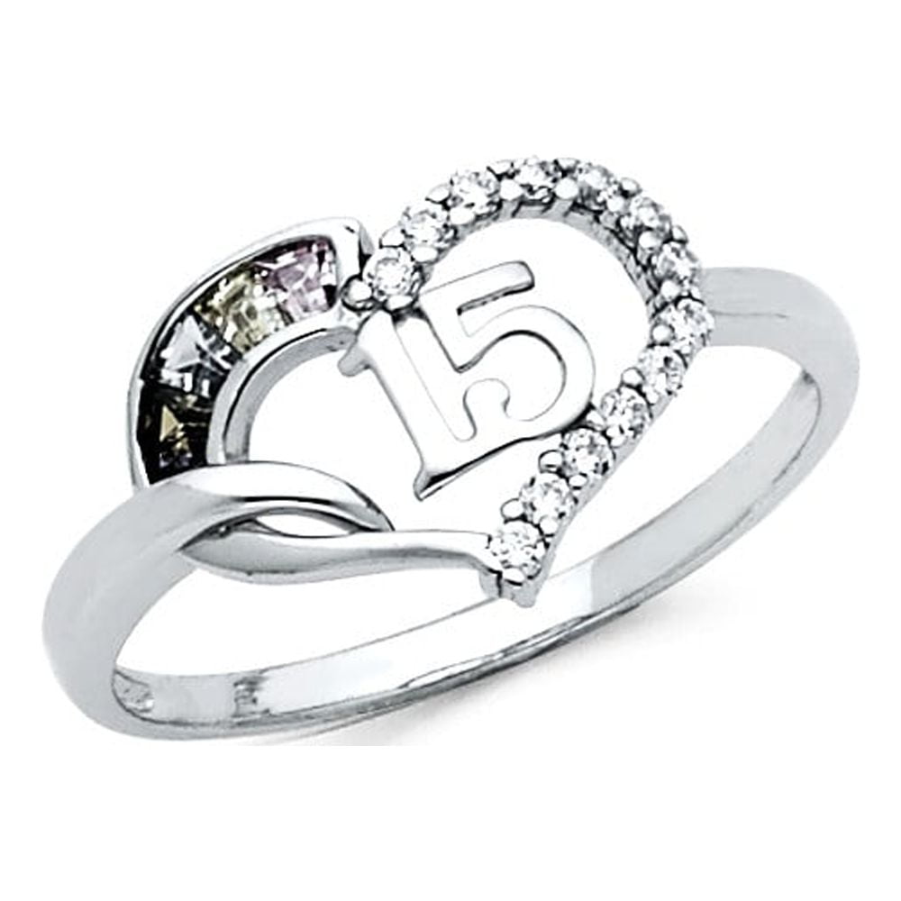 Jewels By Lux 925 Sterling Silver Cubic Zirconia CZ Fifteen 15 Year ...