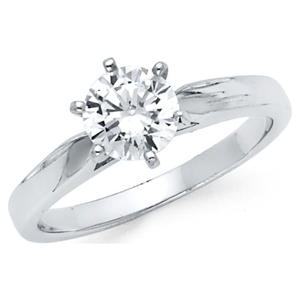 Jewels By Lux 925 Sterling Silver Solitaire 6 Prong Cathedral Round CZ ...