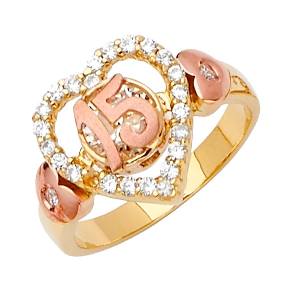 Jewels By Lux14K White Yellow and Rose Three Color Gold Cubic Zirconia ...