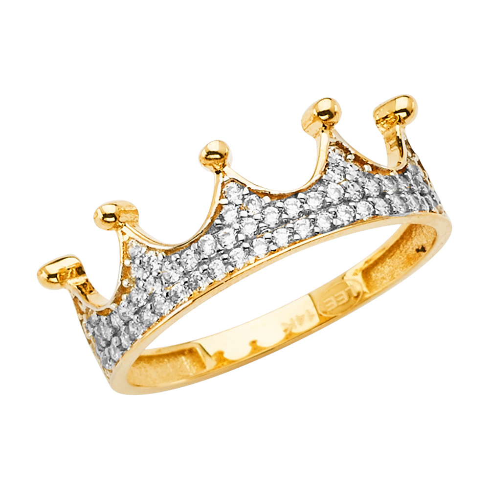 Jewels By Lux14K Yellow Gold Crown Cubic Zirconia CZ Fashion ...