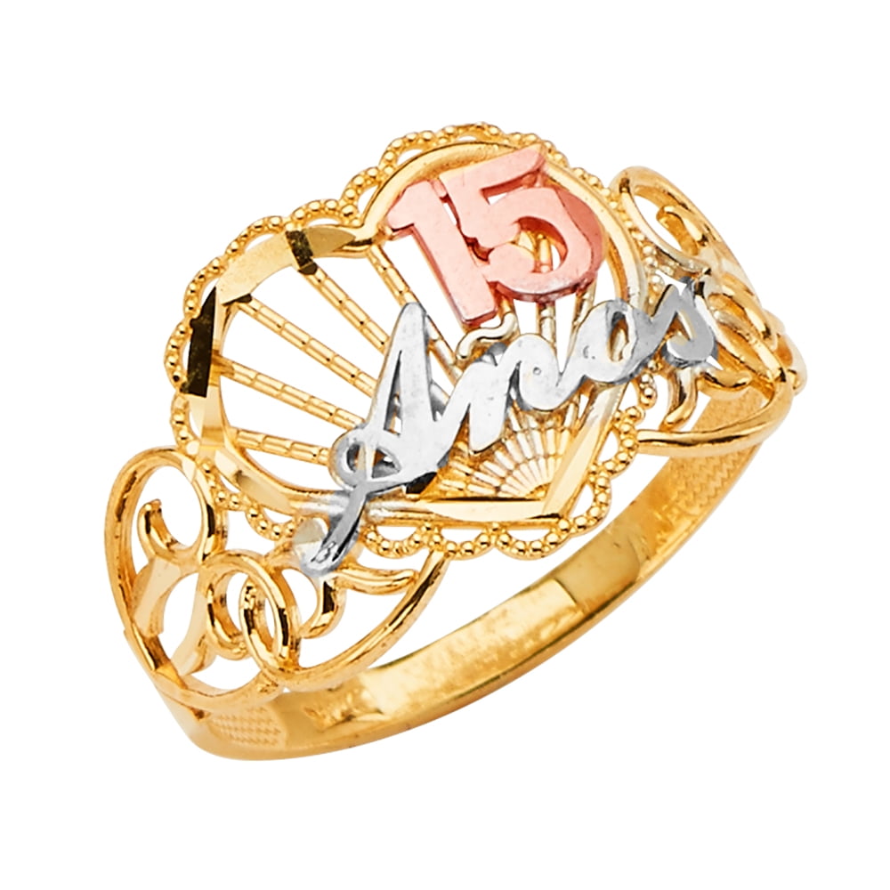 Jewels By Lux14K Yellow White and Rose Three Color Gold Fifteen 15 Year ...