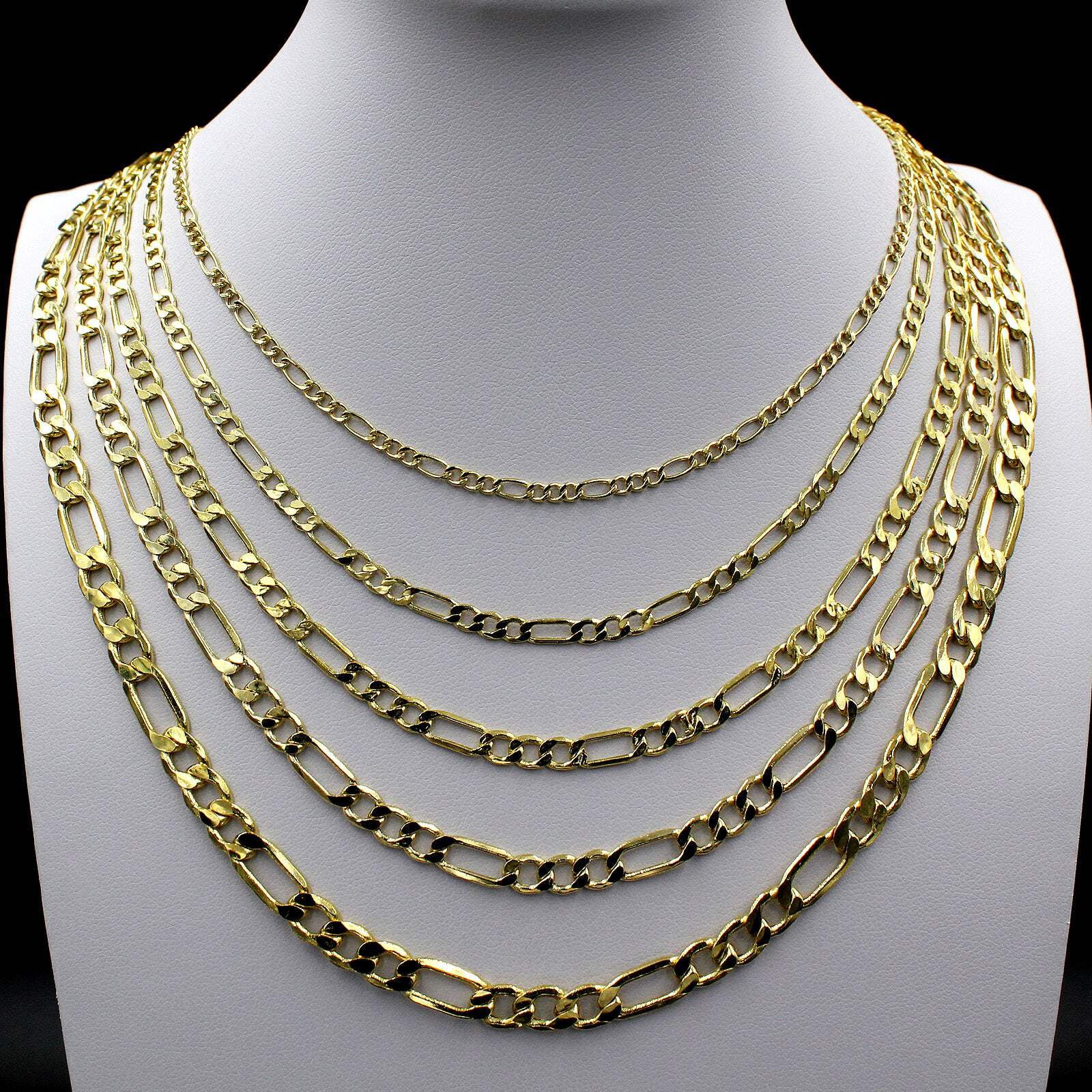 10K Real Yellow Gold, 2mm - 6mm Figaro Link Chain Pendant Necklace, 14 ...