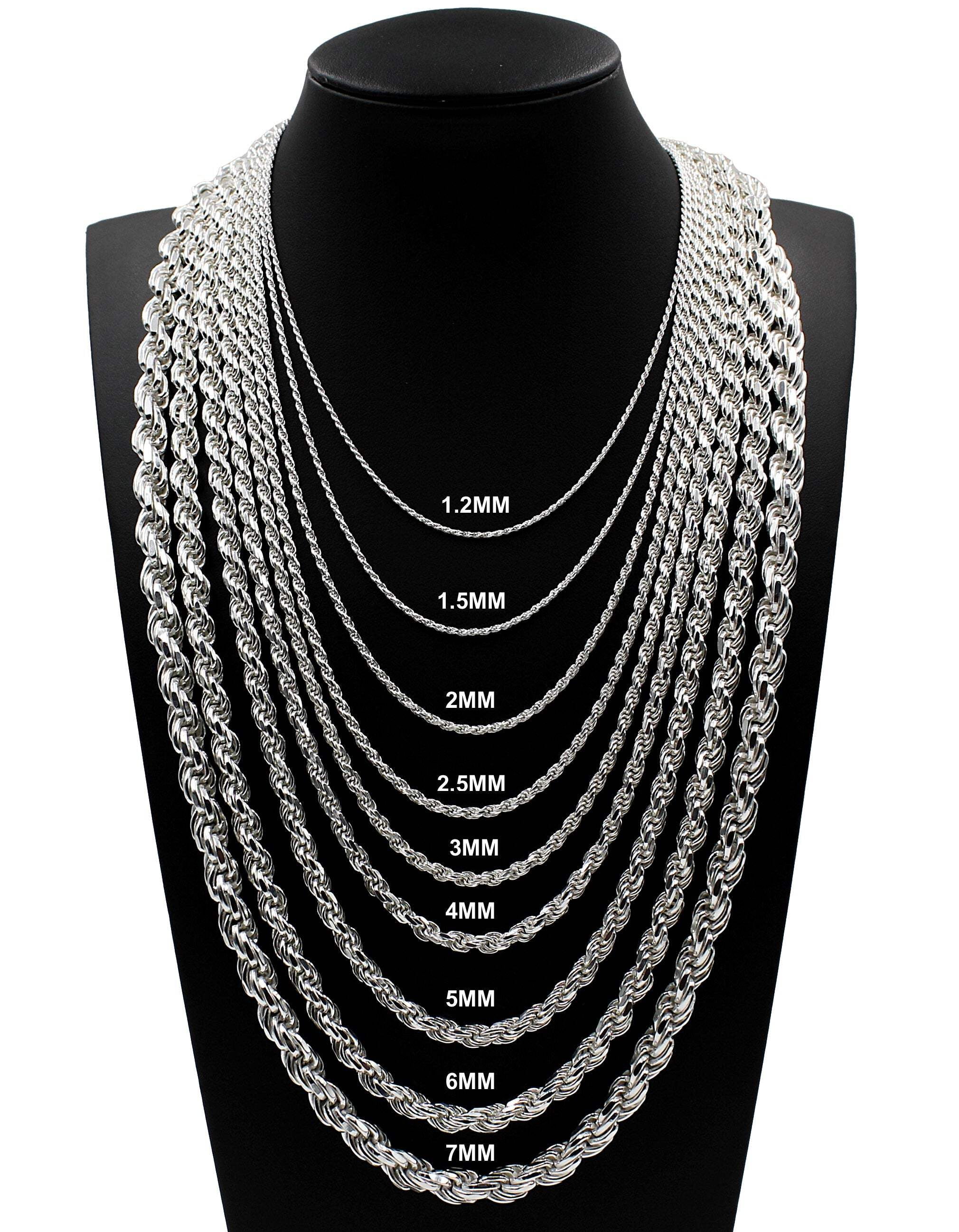 JewelzKing, Hip Hop Rope Chain Necklace, Sterling Silver, 16-30 inches ...
