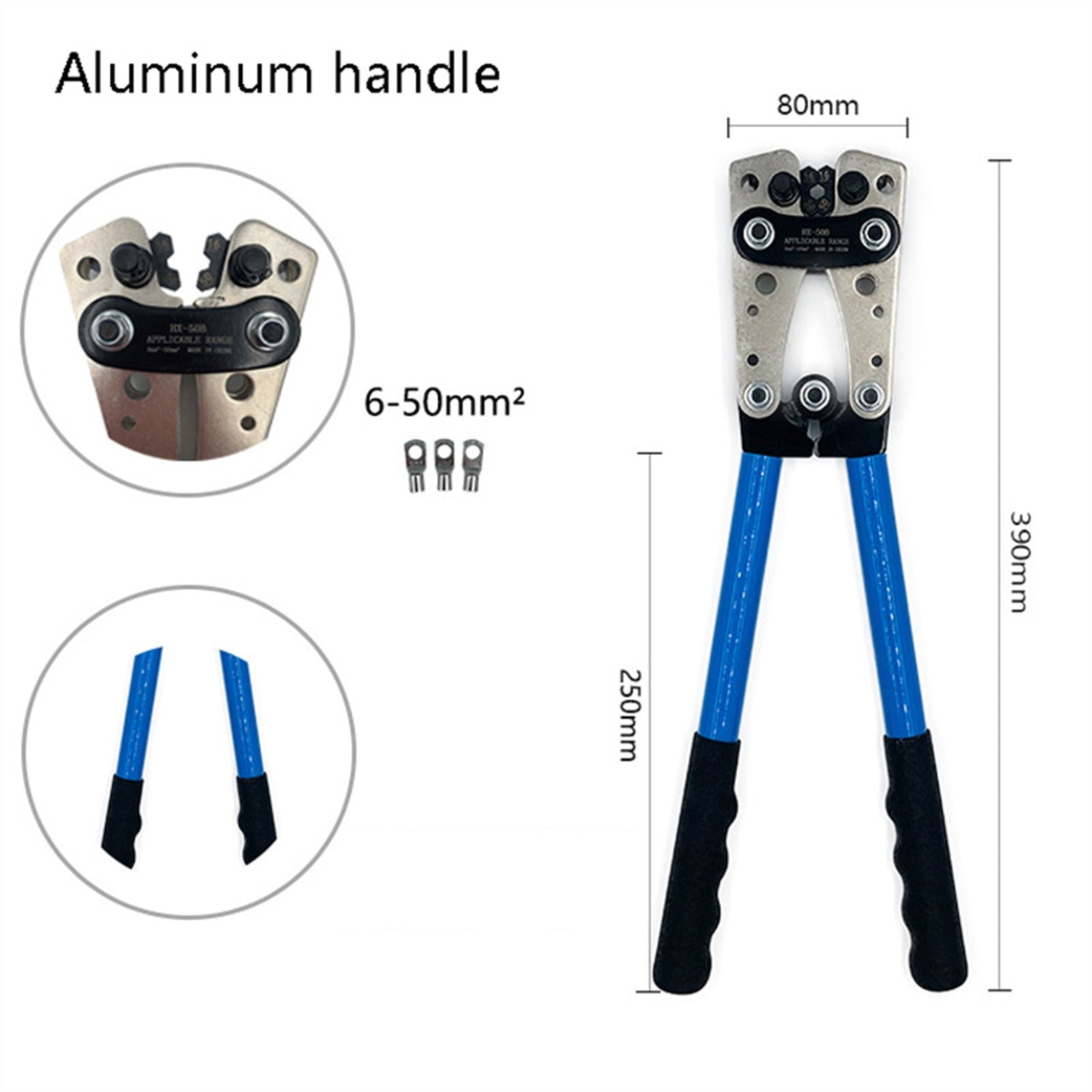 Jewii Crimping Plier 6-50mm AWG 22-10 Tube Terminal Crimper Hex Crimp Tool Multitool Battery ...