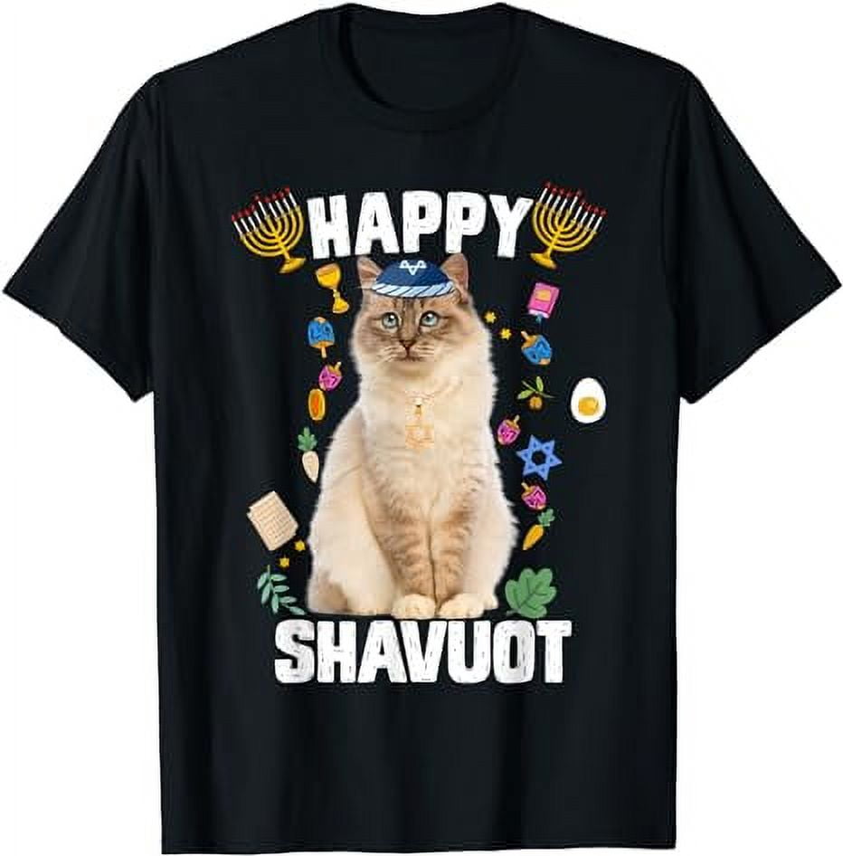 Jewish Cat kippah Happy Shavuot Matzah Shavuot Holiday T-Shirt ...