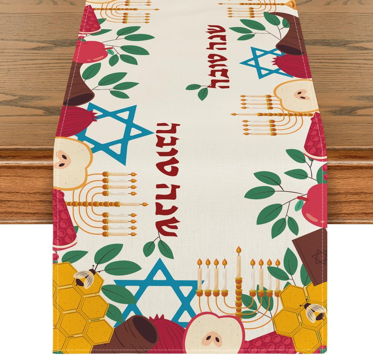 Jewish Menorah Hexagram RoshHashana Linen Table Runners Shana Tova New ...