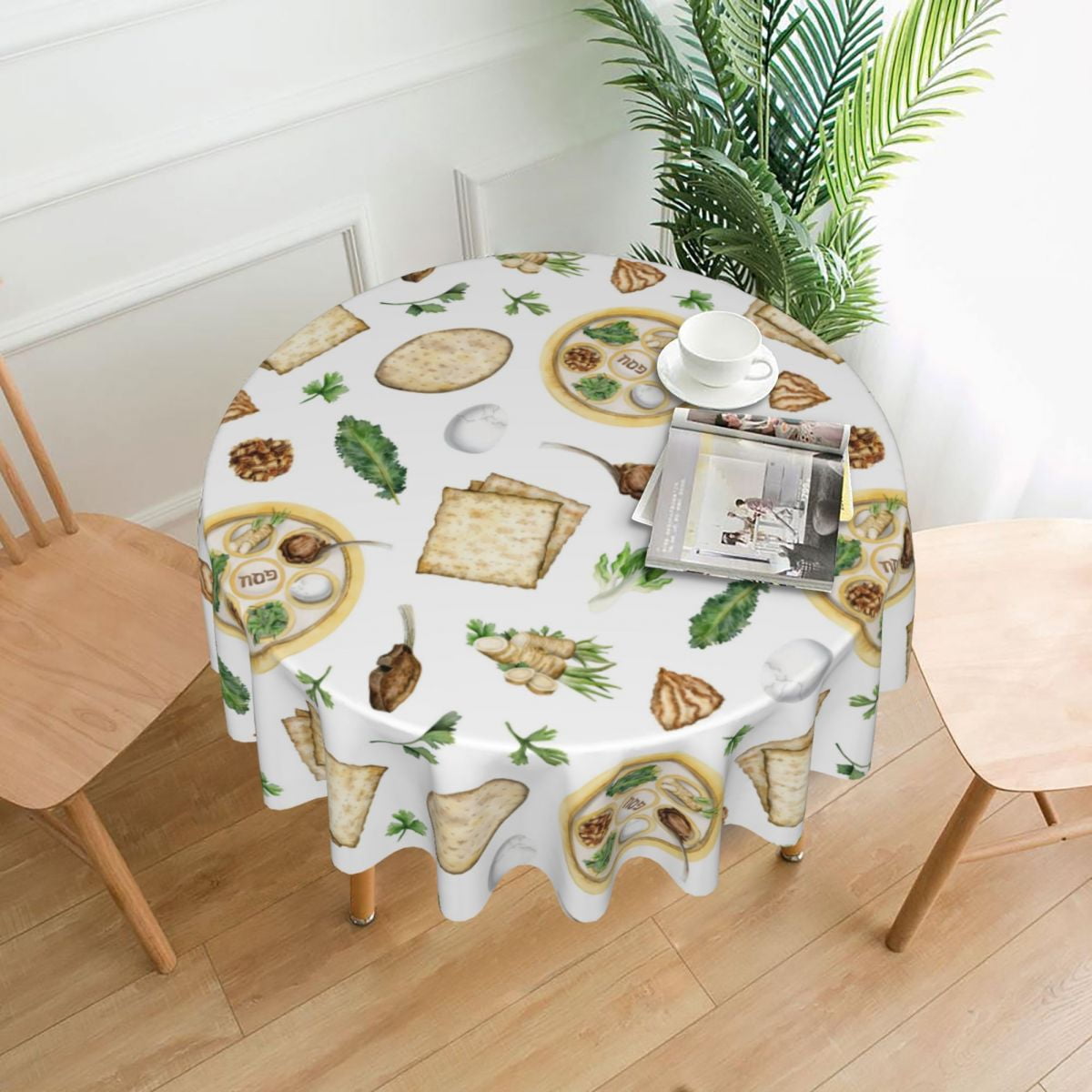 Jewish Passover Round Table Cloth Traditional Kosher Food with Seder ...
