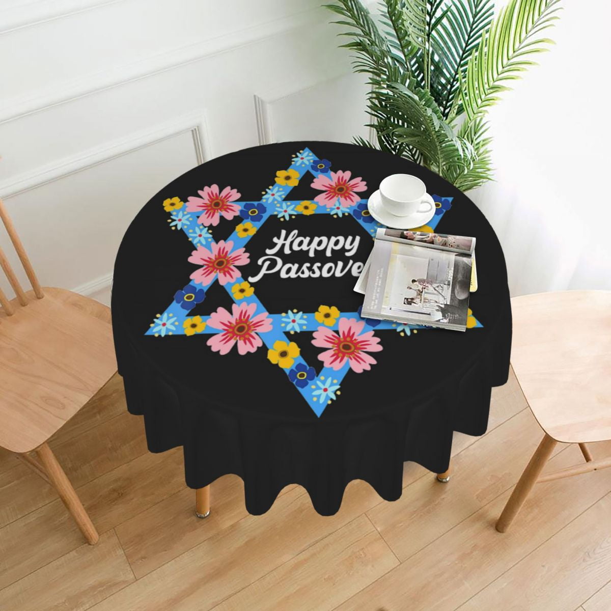 Jewish Passover Round Tablecloth Star of David Flower Waterproof Table ...