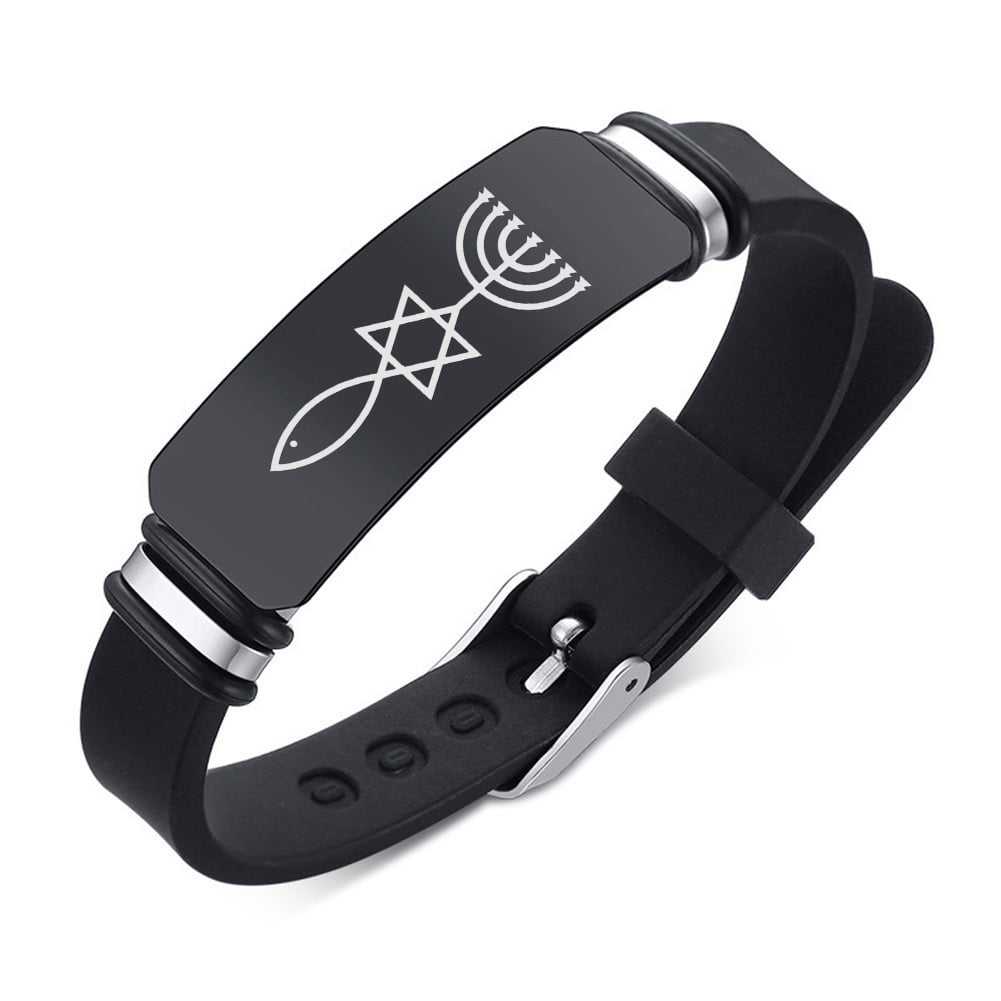 Jewish Star of David & Menorah & Ichthys Messianic Silicone Bracelet ...