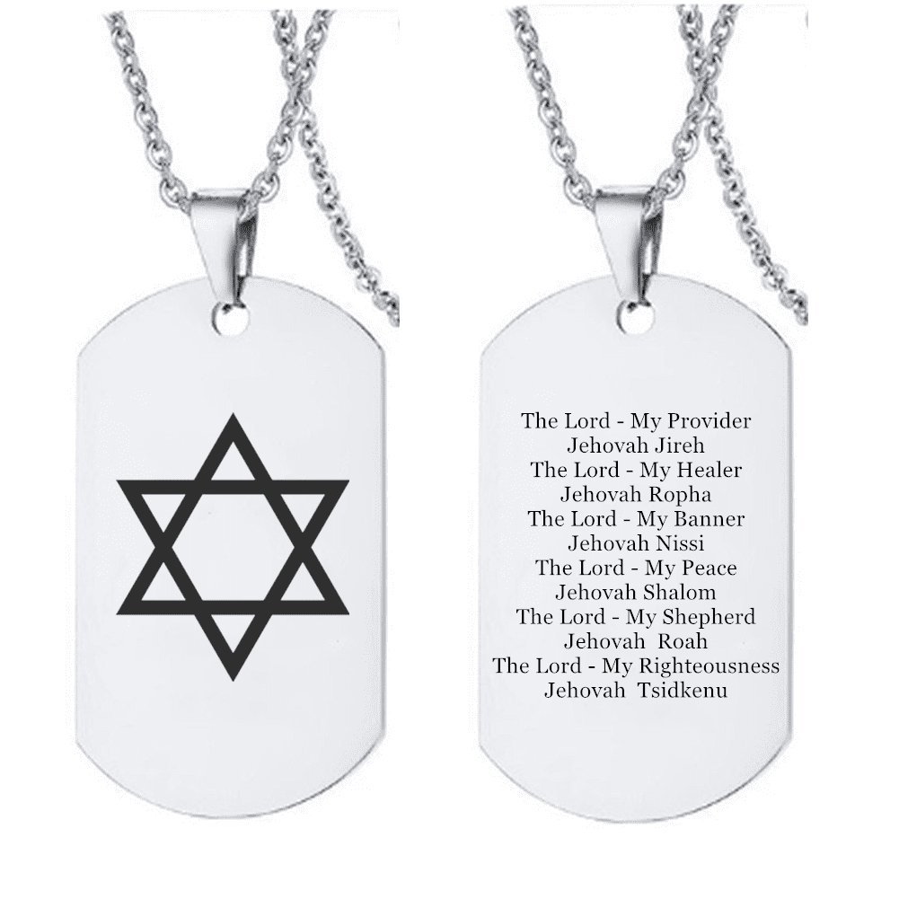 Jewish Star of David Names of God Prayer Necklace Stainless Steel Jew ...