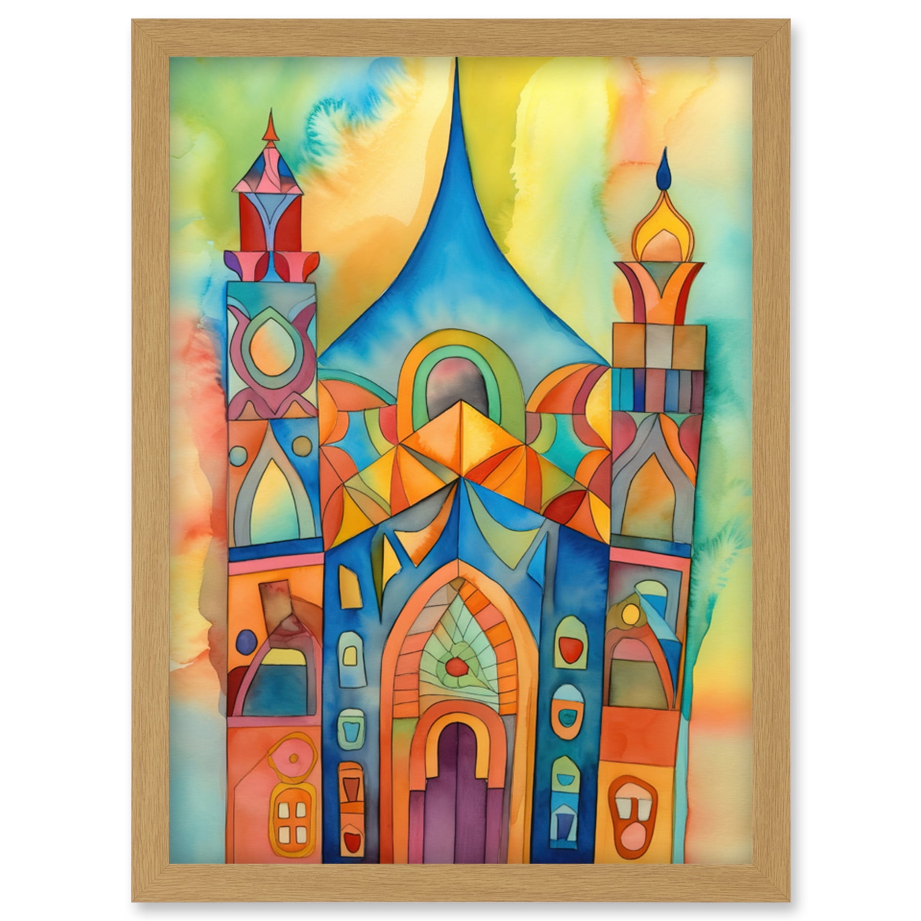 Jewish Synagogue Building Multicoloured Folk Art Watercolour Painting ...