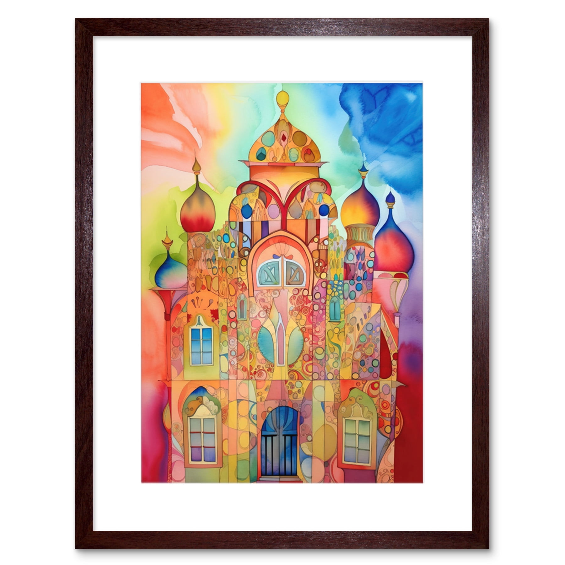 Jewish Synagogue Decorated Building Vibrant Folk Art Watercolour ...