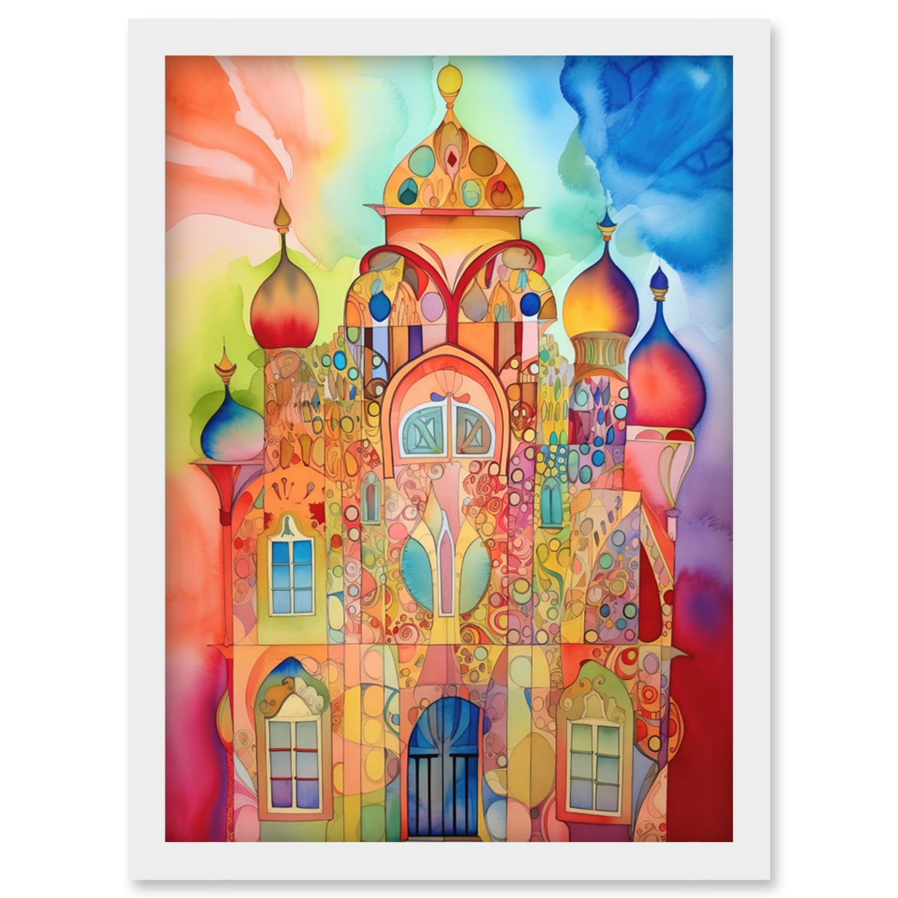 Jewish Synagogue Decorated Building Vibrant Folk Art Watercolour ...