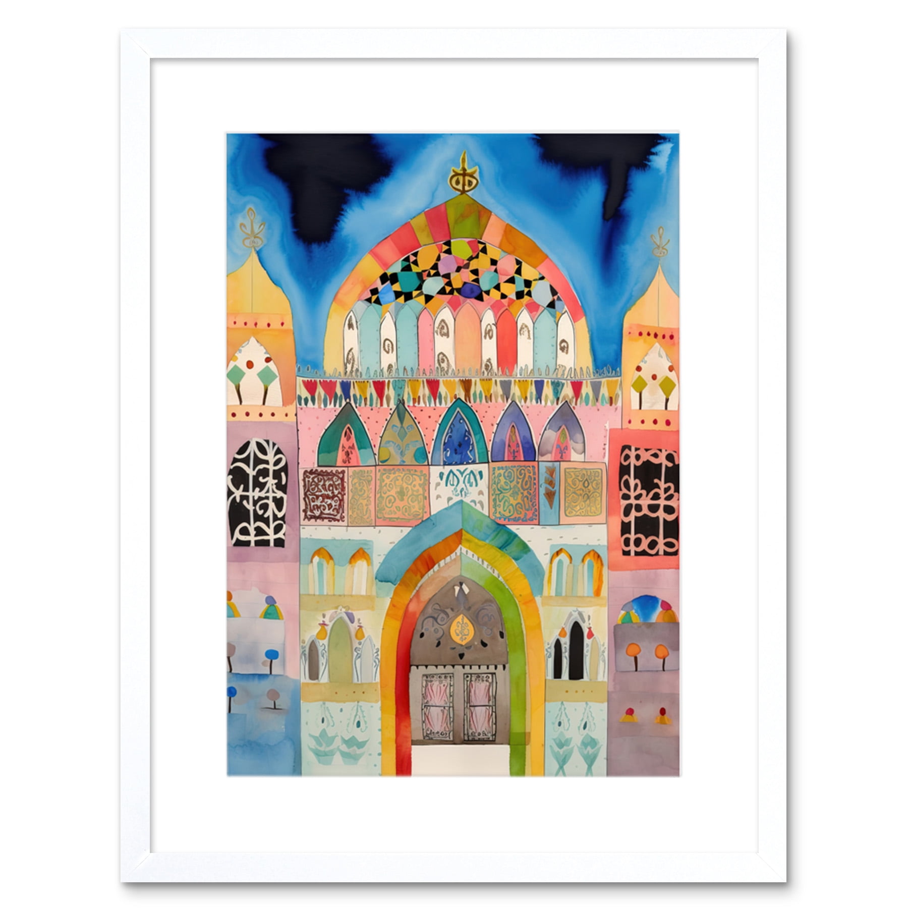 Jewish Synagogue Decorated Facade Folk Art Watercolour Painting Artwork ...