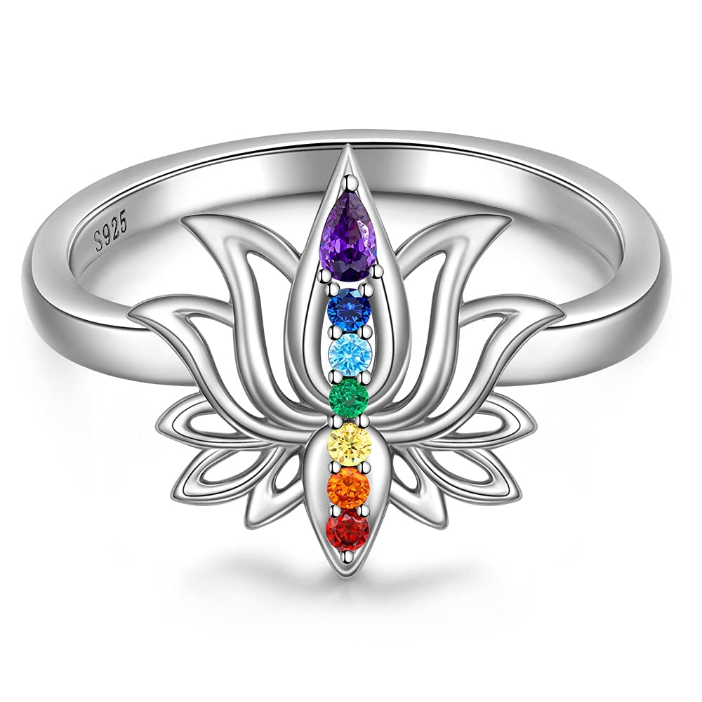 Jewlikee Chakra Rings for Women Lotus Ring Lotus Flower Sterling Silver ...