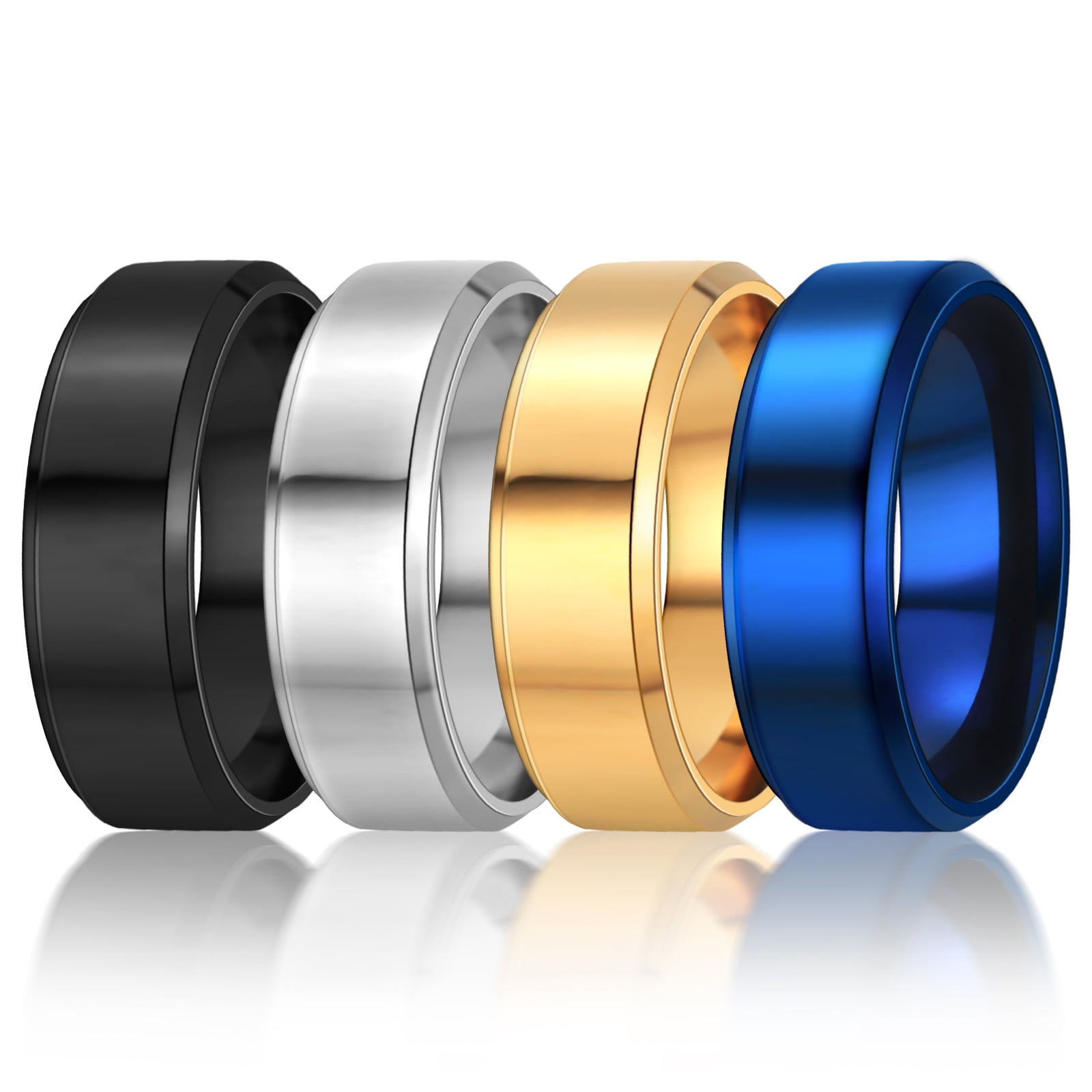 Jewmon 4PCS Stainless Steel Mens Ring Set Silver Gold Black Blue ...