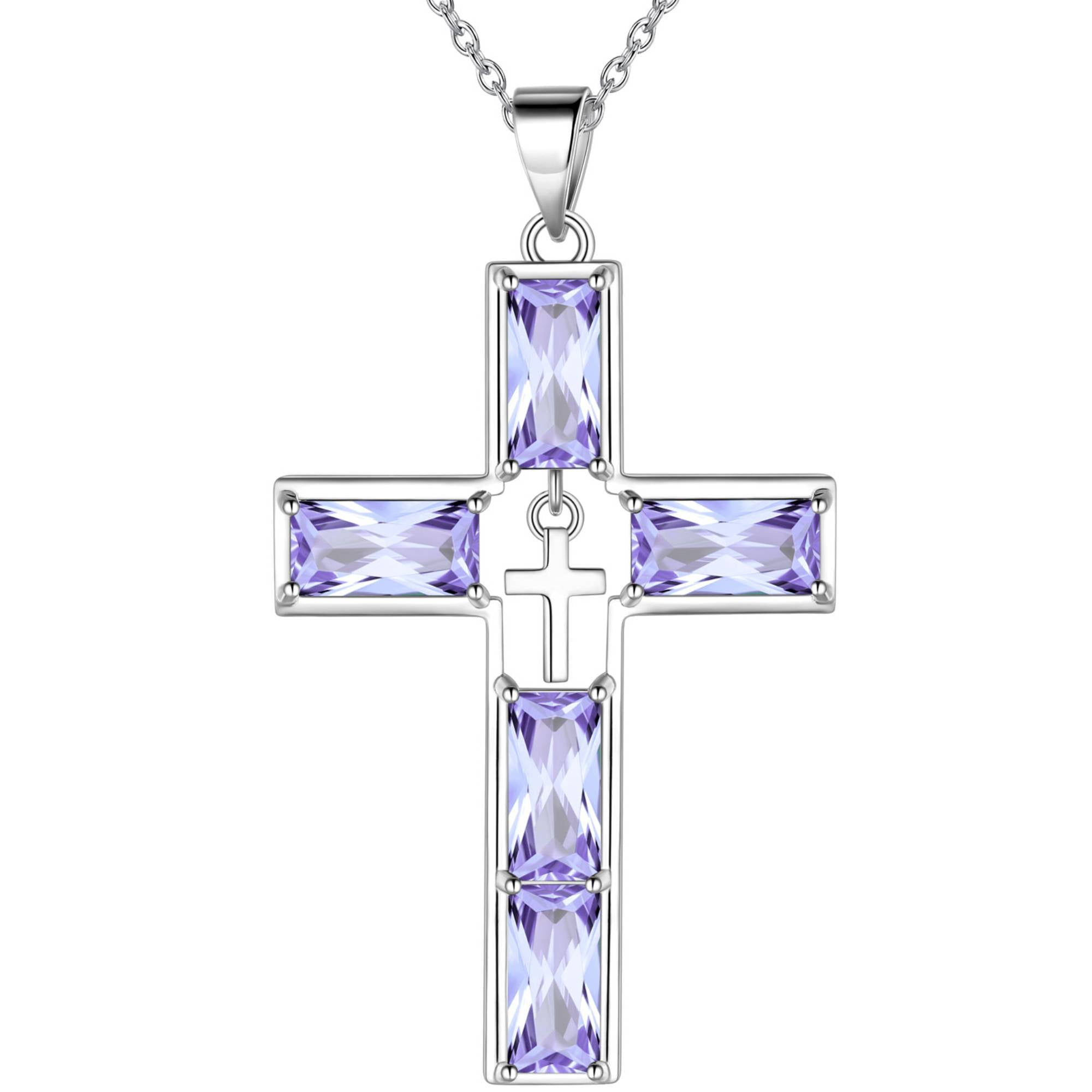 Jewmon 925 Sterling Silver Birthstone Cross Necklace for Men Birthday ...
