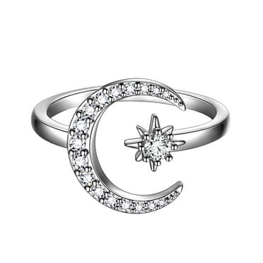 Beautlace 18K Gold Plated Adjustable Moon Star Ring, Open Style Jewelry for Women, Girls ...